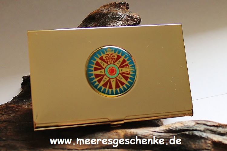 Maritime Visitenkartenbox mit Kompassrose ca. 9,5 x 5,5 cm